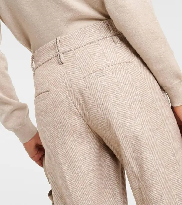 Brunello Cucinelli Chevron Wool-blend Flared Trousers