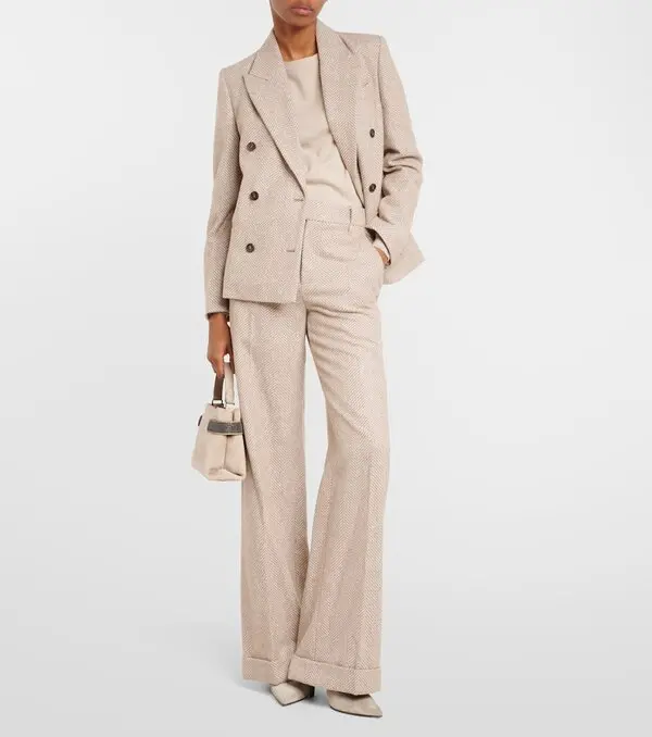 Brunello Cucinelli Chevron Wool-blend Flared Trousers