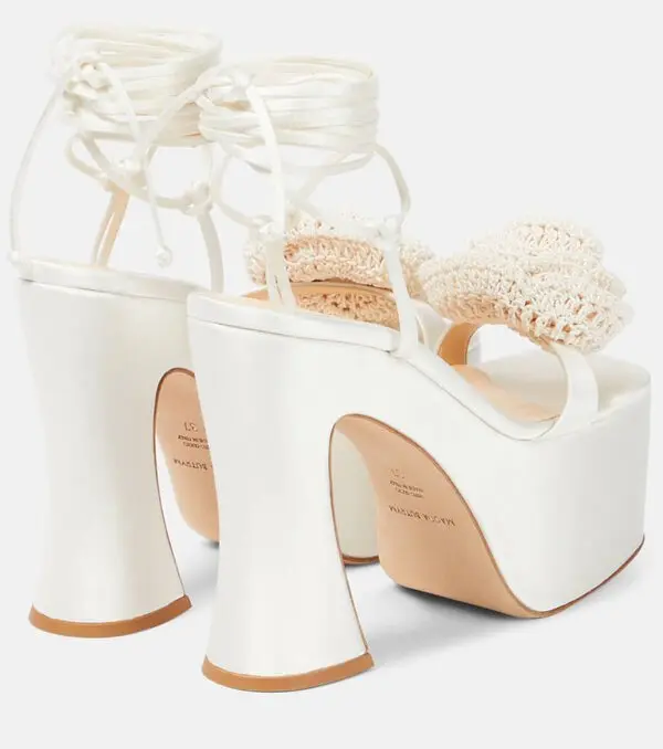 Magda Butrym Floral Appliqué Satin Platform Sandals - White