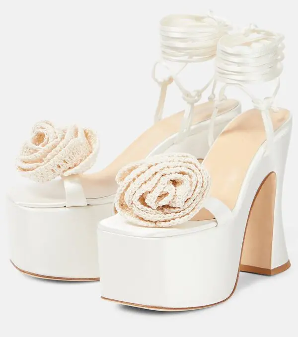 Magda Butrym Floral Appliqué Satin Platform Sandals - White