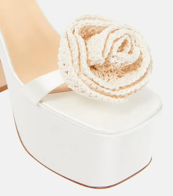 Magda Butrym Floral Appliqué Satin Platform Sandals - White