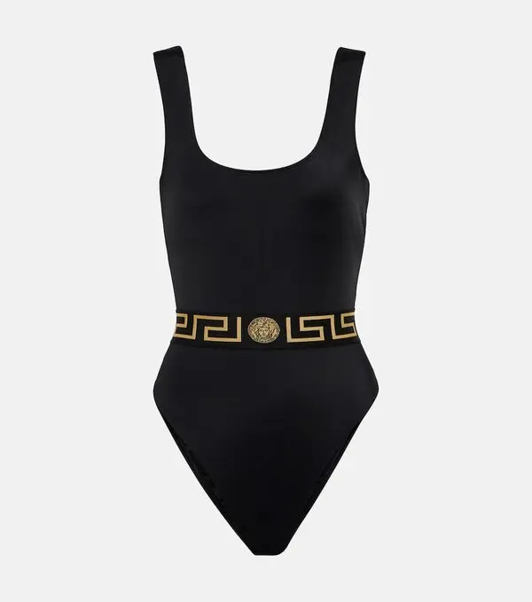 Versace Greca Printed One Piece Swimsuit - Black