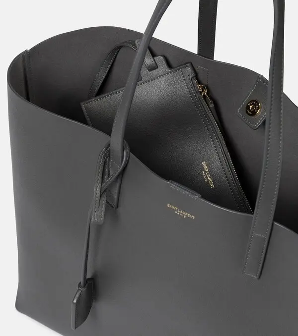 Saint Laurent Shopping E/w Leather Tote - Grey