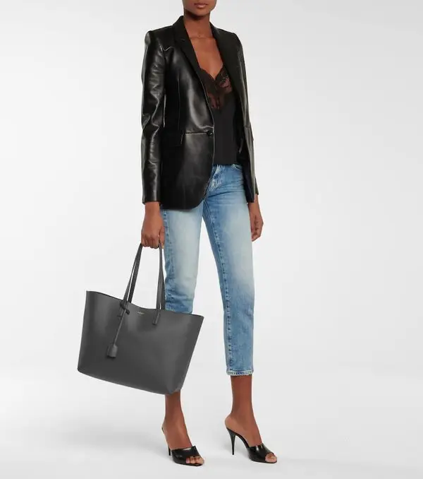Saint Laurent Shopping E/w Leather Tote - Grey