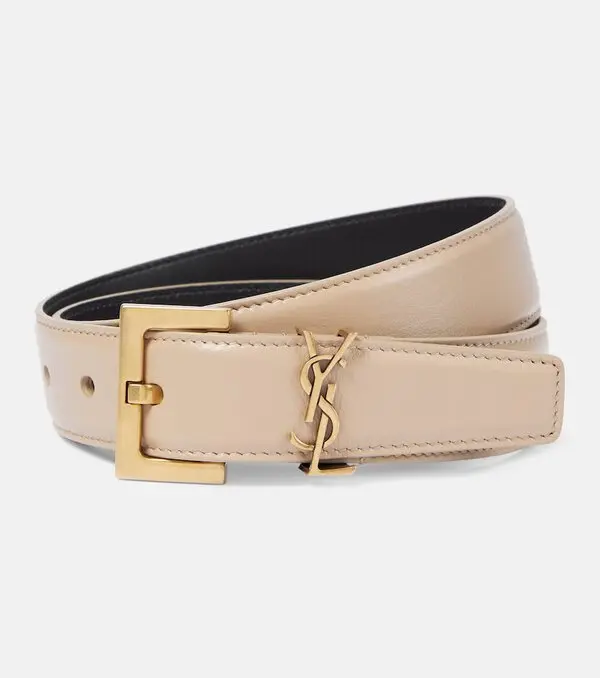 Saint Laurent Cassandre Leather Belt - Beige