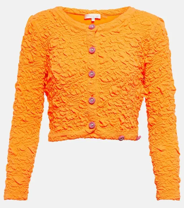LoveShackFancy Senina Crinkled Cropped Cardigan - Orange