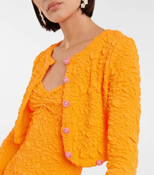 LoveShackFancy Senina Crinkled Cropped Cardigan