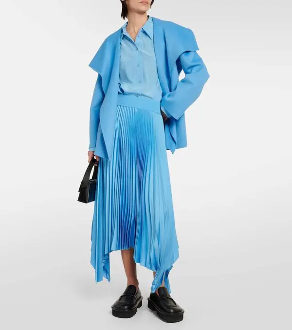 JOSEPH Adé Plisse Midi Skirt - Blue