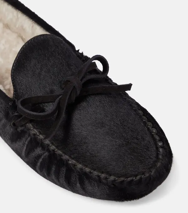 THE ROW Lucca Calf Hair Moccasins - Black