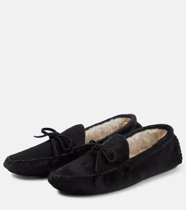 THE ROW Lucca Calf Hair Moccasins - Black