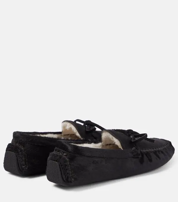 THE ROW Lucca Calf Hair Moccasins - Black