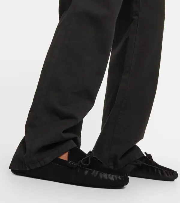 THE ROW Lucca Calf Hair Moccasins - Black