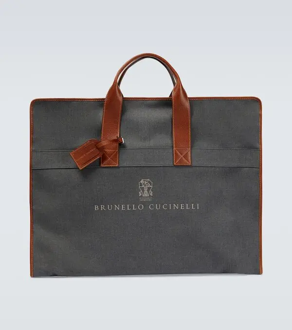 Brunello Cucinelli Leather-trimmed Canvas Garment Bag - Grey