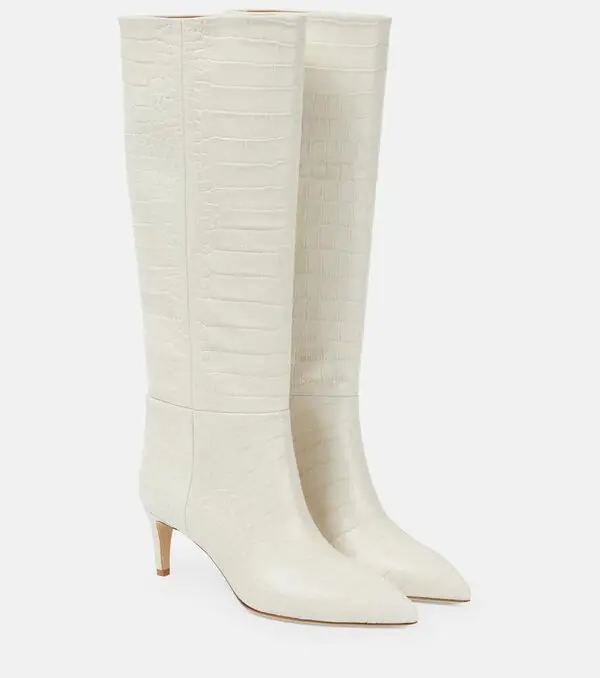 Paris Texas Croc-effect Knee-high Leather Boots - White