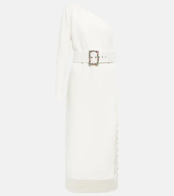 Safiyaa Asymmetrical Crepe Midi Dress - White