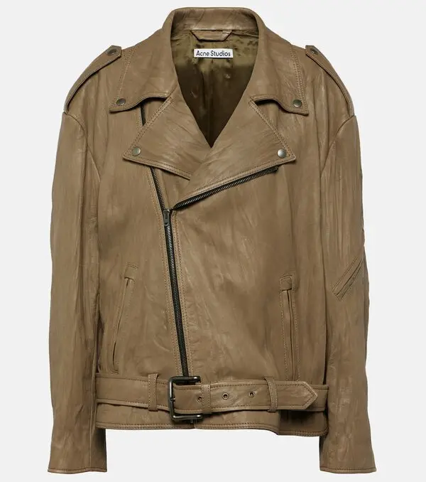 Acne Studios Linor Oversized Belted Leather Jacket - Brown