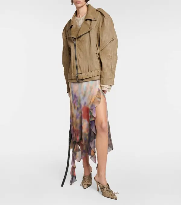 Acne Studios Linor Oversized Belted Leather Jacket - Brown