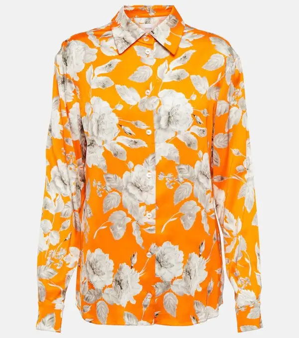 Erdem Lillia Floral Satin Blouse - Orange