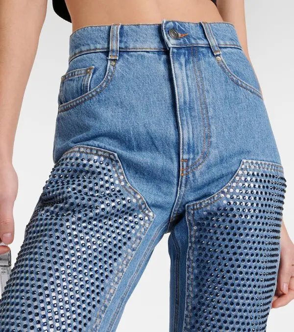 AREA Crystal-embellished Straight Jeans