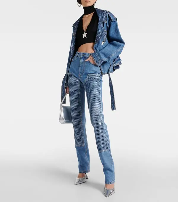 AREA Crystal-embellished Straight Jeans