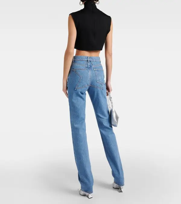 AREA Crystal-embellished Straight Jeans