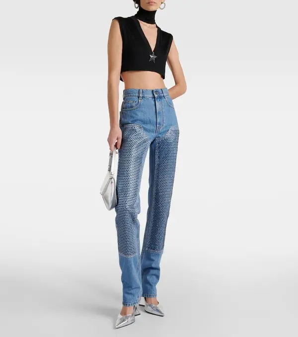 AREA Crystal-embellished Straight Jeans