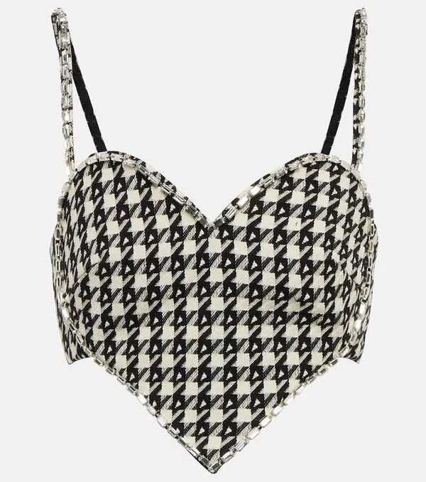 AREA Embellished Checked Crop Top