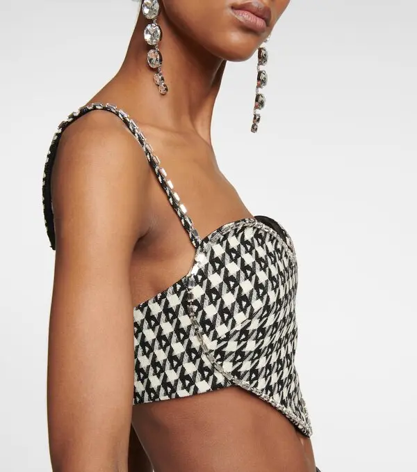 AREA Embellished Checked Crop Top