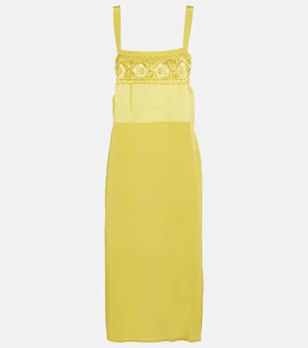 MAISON MARGIELA Lace-trimmed Silk-blend Midi Dress