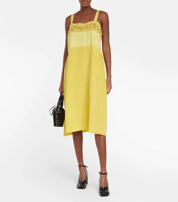 MAISON MARGIELA Lace-trimmed Silk-blend Midi Dress