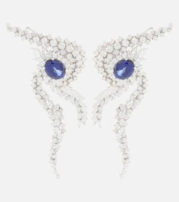 Yeprem 18kt White Gold Diamond And Sapphire Earrings - Silver
