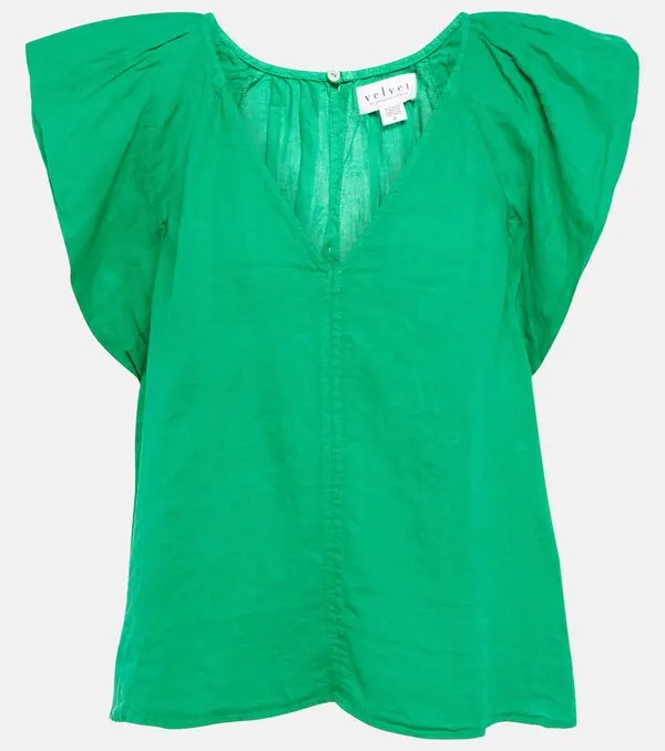 Velvet By Graham & Spencer Ava Linen Top - Green