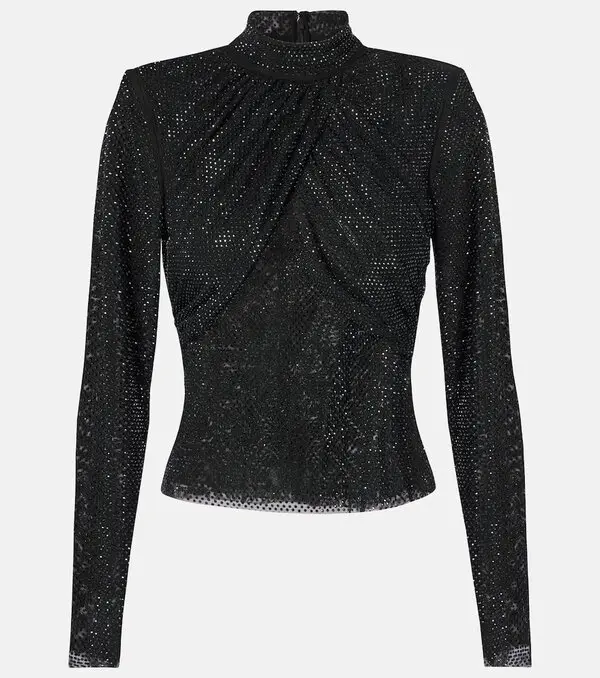 SELF-PORTRAIT Embellished Mesh Top