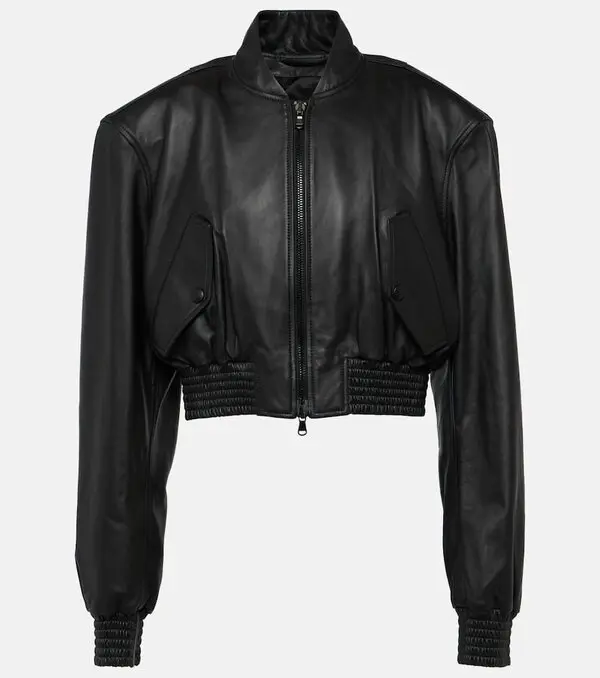 Wardrobe.NYC Cropped Leather Bomber Jacket