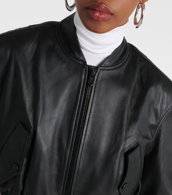 Wardrobe.NYC Cropped Leather Bomber Jacket