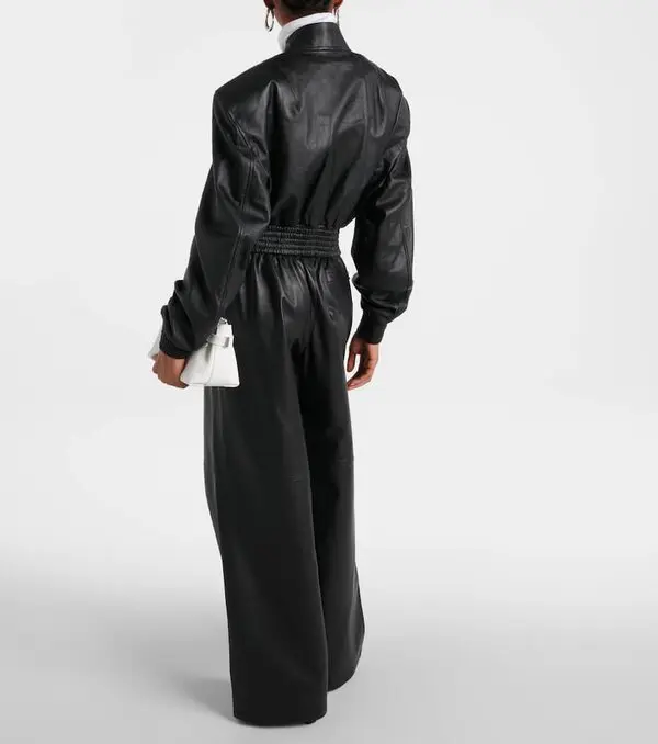 Wardrobe.NYC Cropped Leather Bomber Jacket