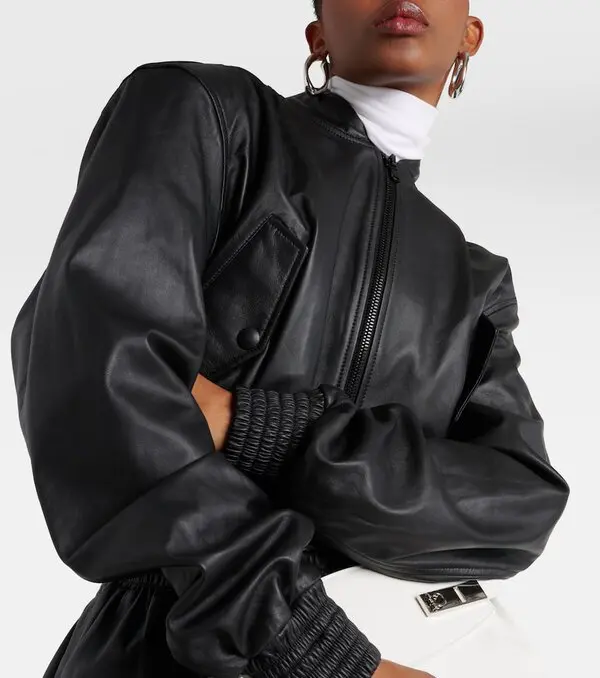 Wardrobe.NYC Cropped Leather Bomber Jacket