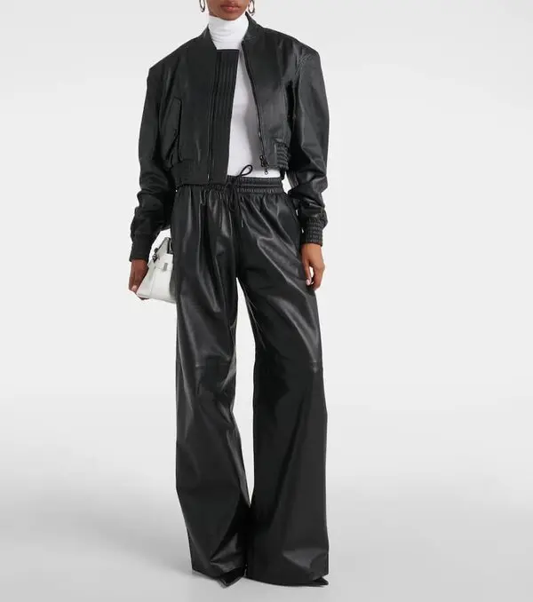Wardrobe.NYC Cropped Leather Bomber Jacket