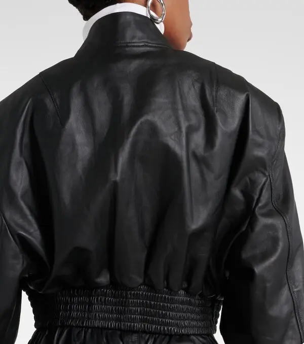 Wardrobe.NYC Cropped Leather Bomber Jacket