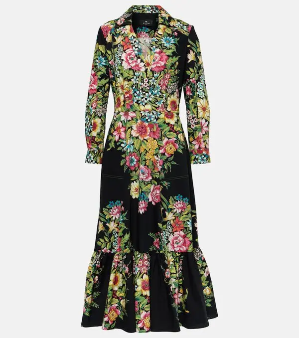 Etro Printed Cotton Midi Dress - Black