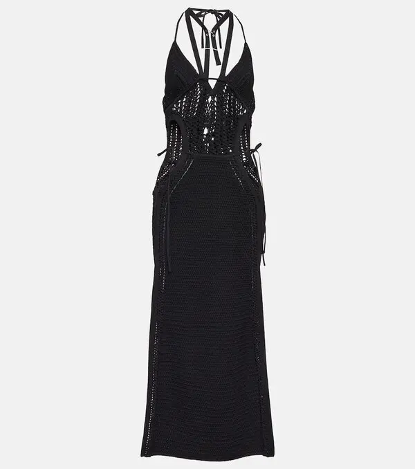 DION LEE Crochet Halterneck Midi Dress - Black