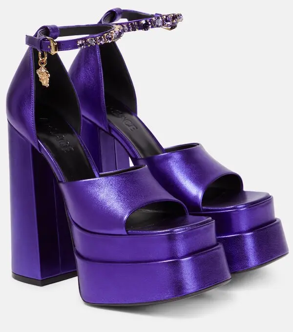 Versace Medusa Aevitas Leather Platform Sandals - Purple
