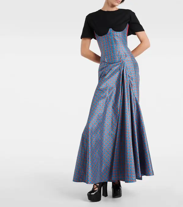 VIVIENNE WESTWOOD Checked Ruffled Silk-blend Maxi Skirt
