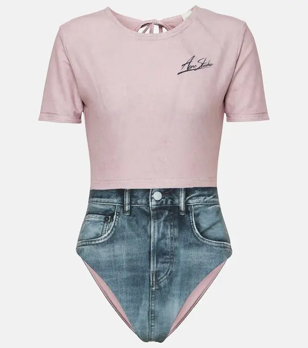 Acne Studios Etee Printed Rashguard Swimsuit - Pink
