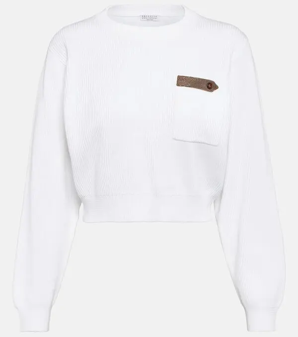 Brunello Cucinelli Cotton Jersey Cropped Sweater - White