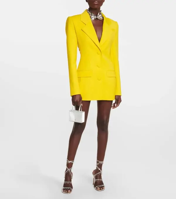 AREA Embellished Wool Blazer Minidress