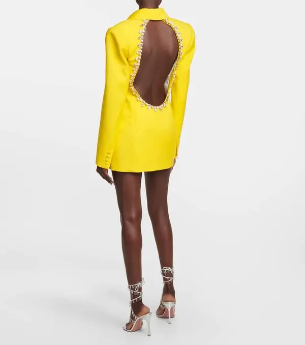 AREA Embellished Wool Blazer Minidress
