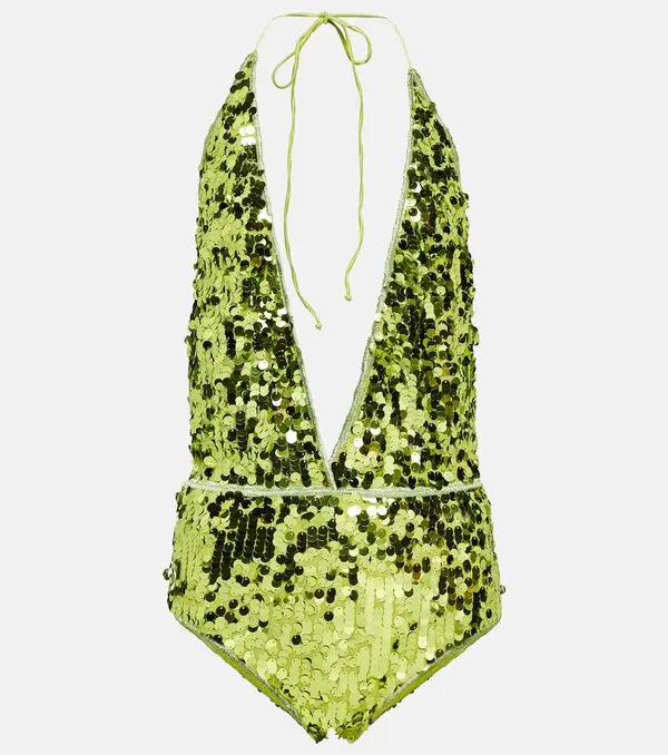 Oseree Sequined Halterneck Swimsuit - Green