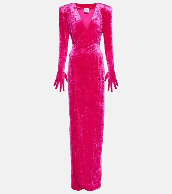 Vetements Diva Velvet Maxi Dress With Gloves - Pink