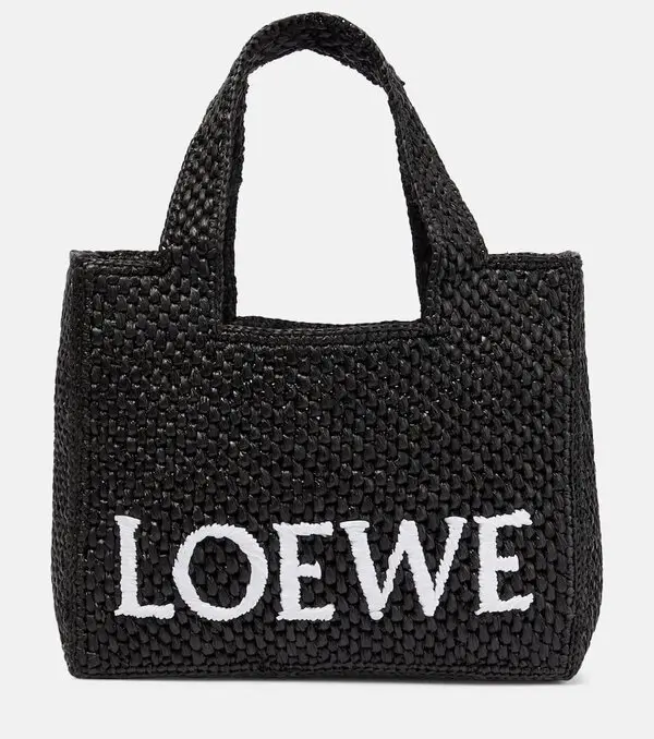 Loewe Small Logo Raffia Bag - Black